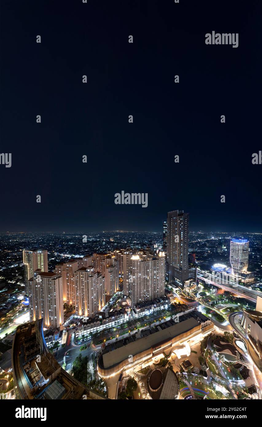 Panorama view of modern building skyscrapers and futuristic ...