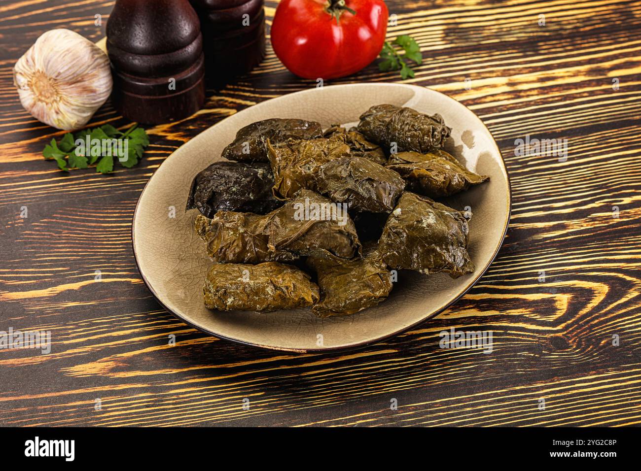 Stuffed dolma - various meat in grape leaves Stock Photo - Alamy