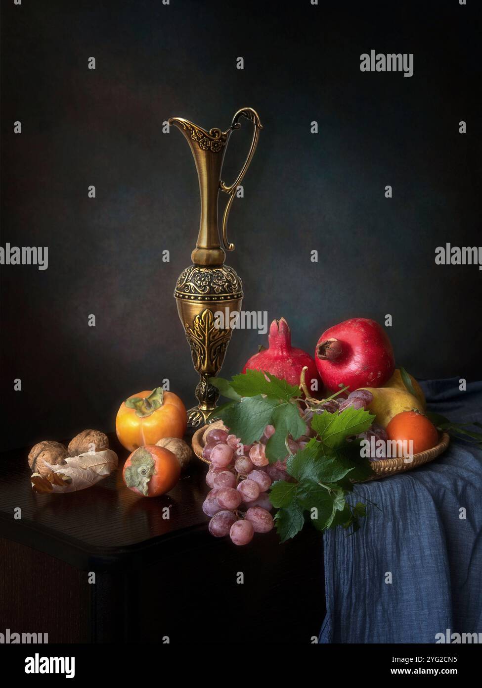Still life with fruits and copper jar Stock Photo - Alamy