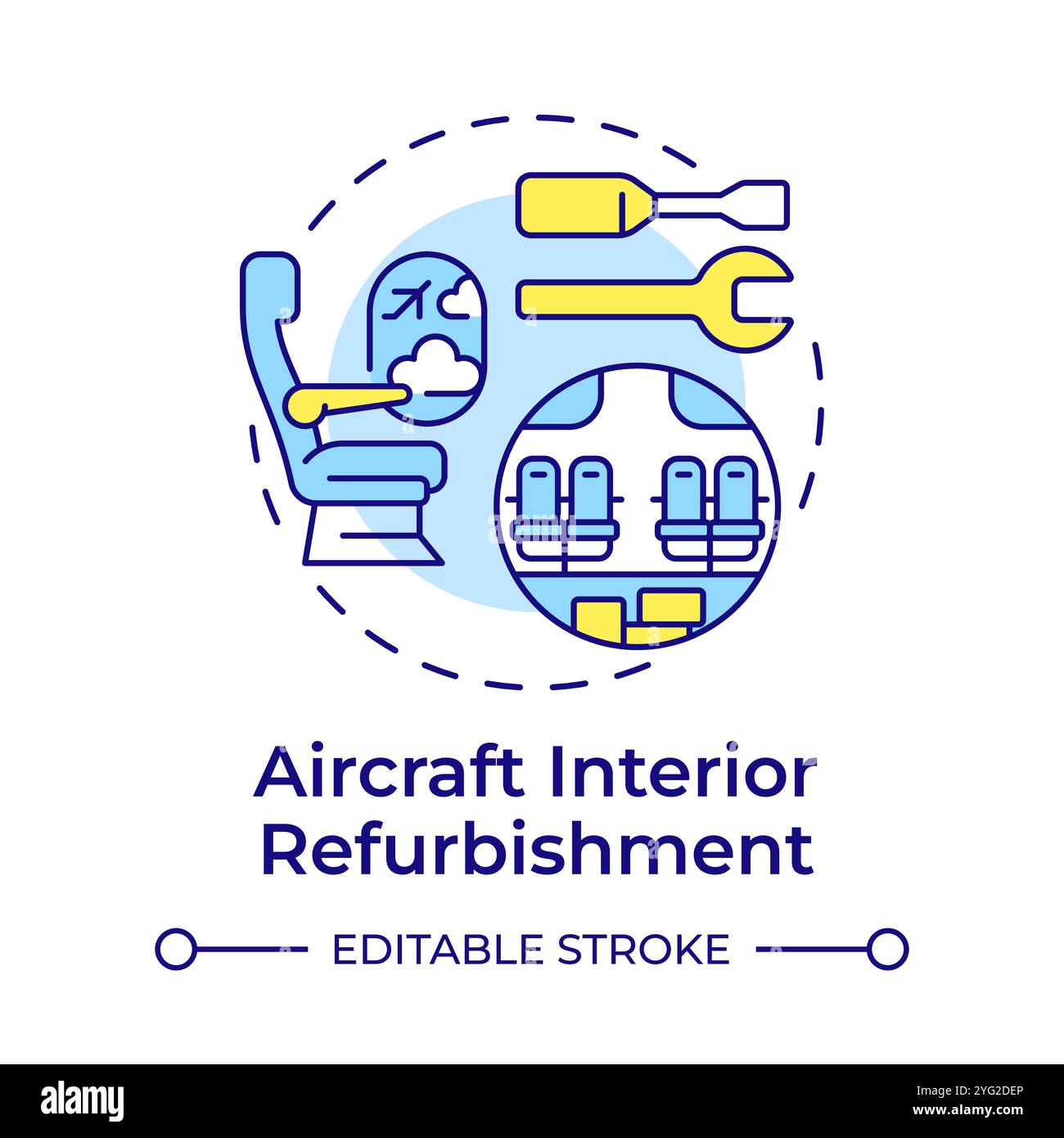 Aircraft interior refurbishment multi color concept icon Stock Vector ...