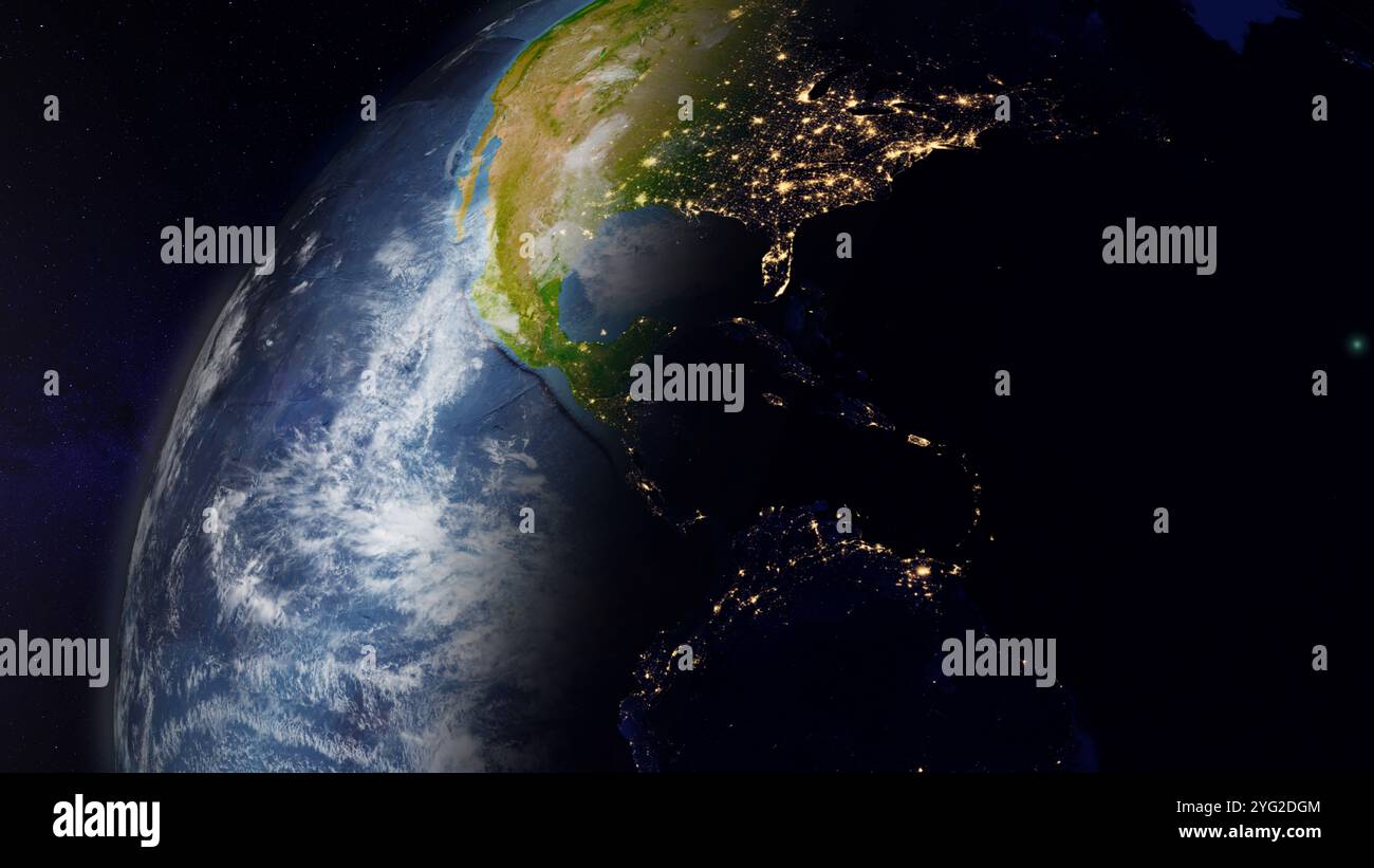 North America captured from space reveals a bright landscape at night ...