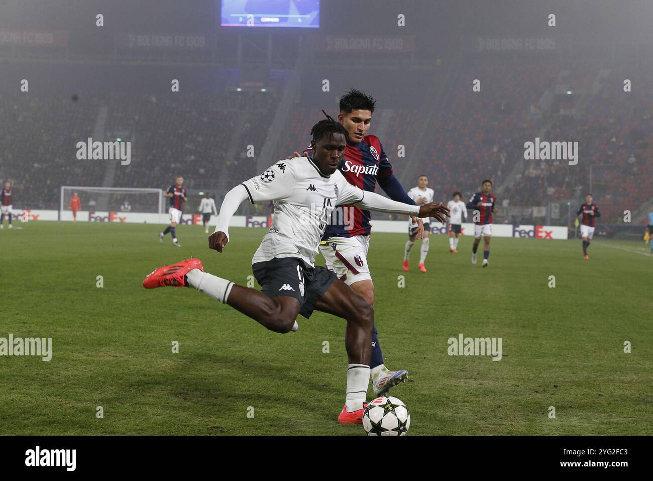 Wilfried Singo of AS Monaco kick the ball during Bologna BFC vs AS ...
