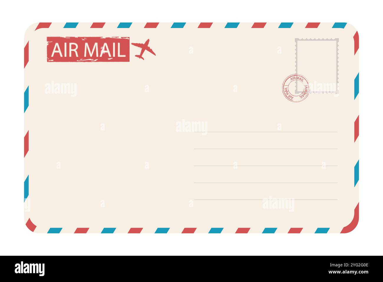 Air mail envelope with spriped border, stamp and mark. Retro Vintage ...