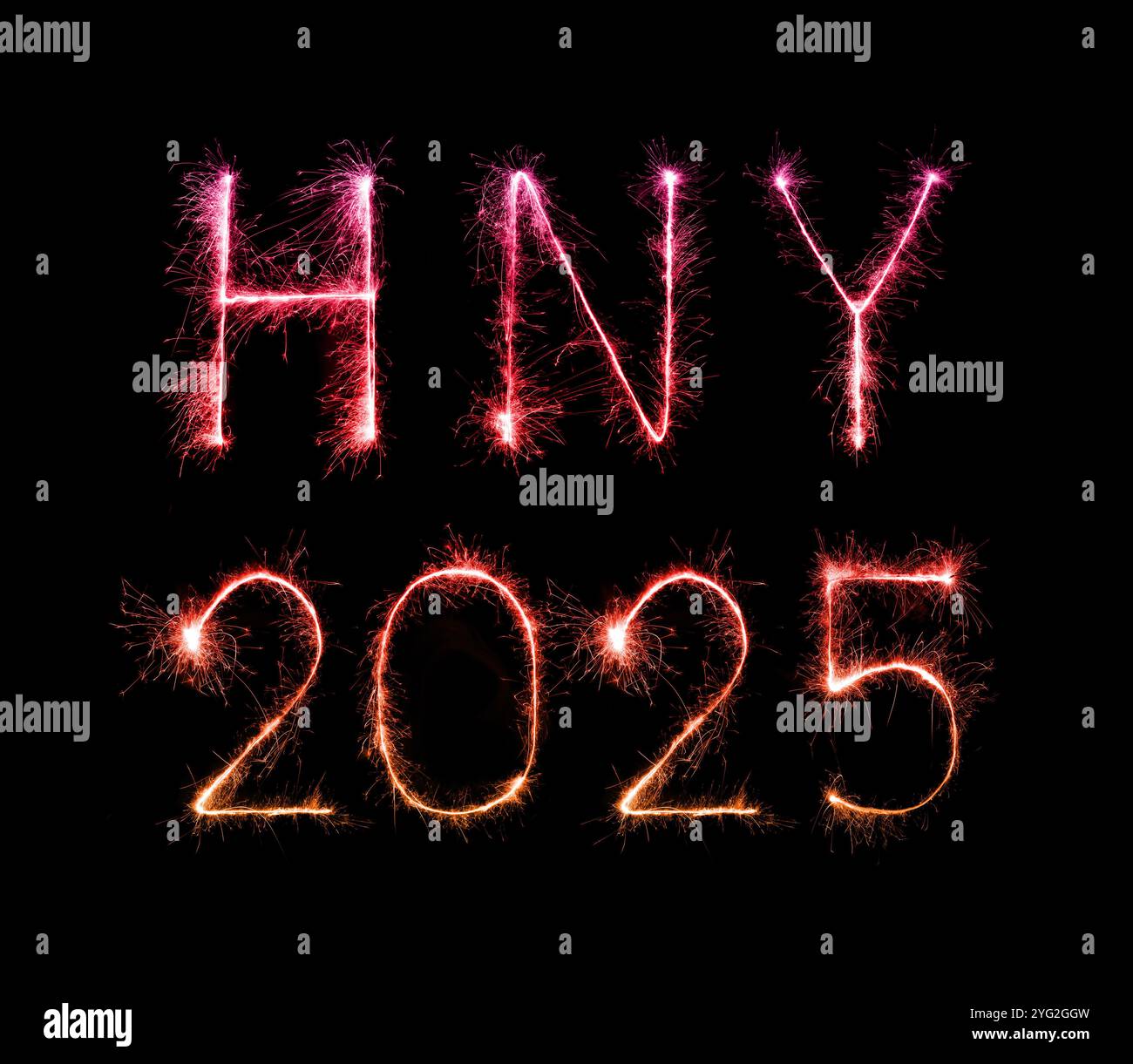 2025 (HNY) happy new year fireworks celebration written sparkling at a ...