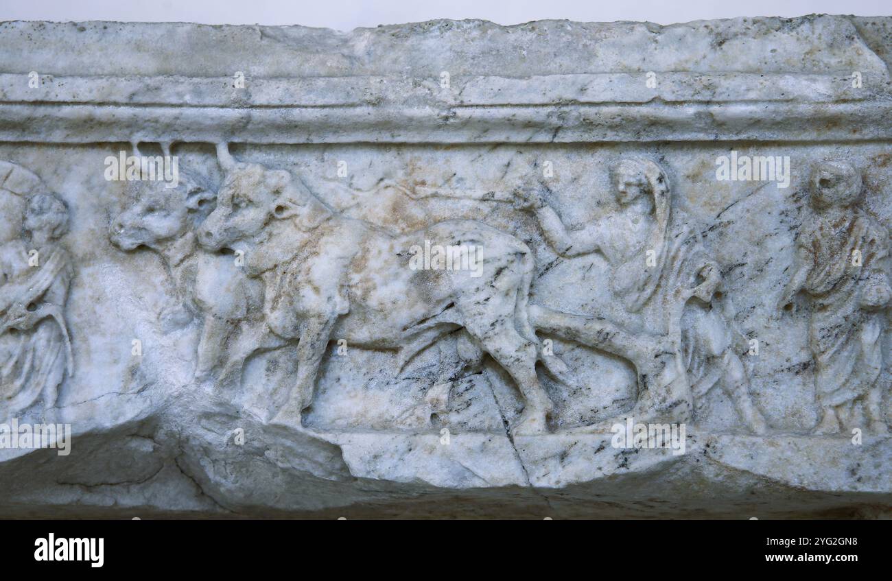 Block with a portrayal of the folding curule seat. Detail of city's ...