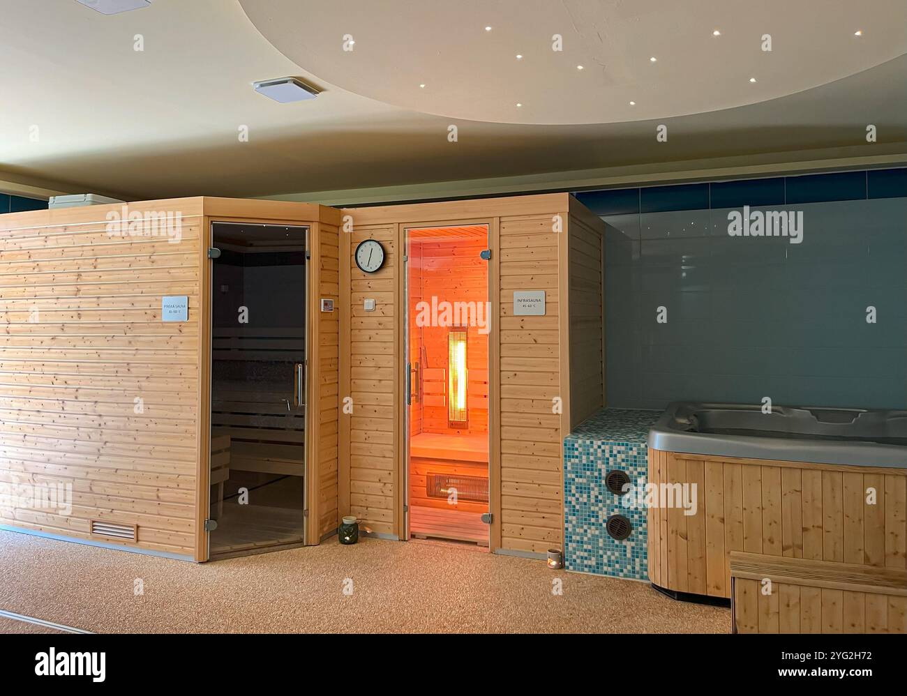 Interior of wellness park, infrasauna and Finnish sauna Stock Photo - Alamy