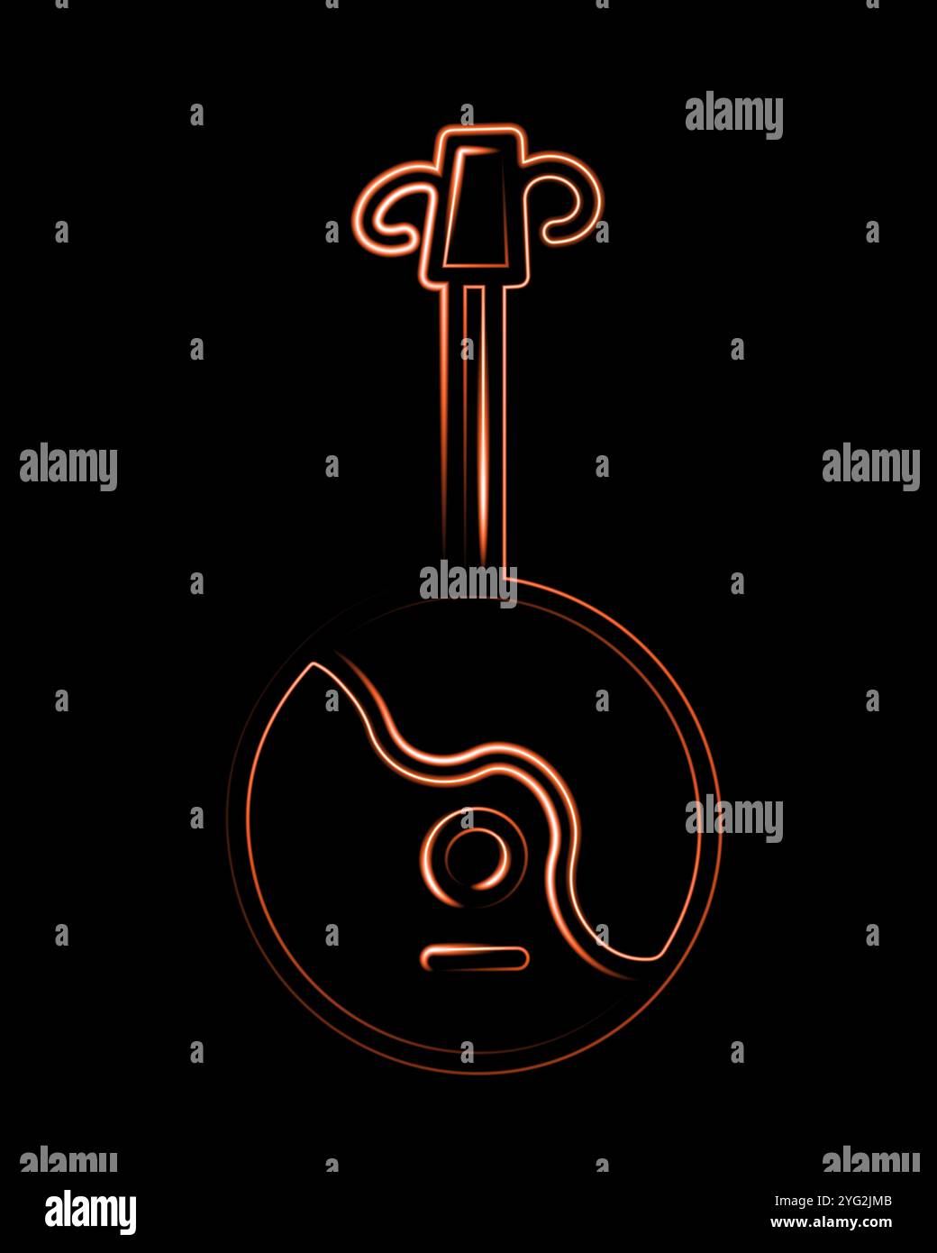 A vibrant neon outline of a domra highlights its unique shape and ...