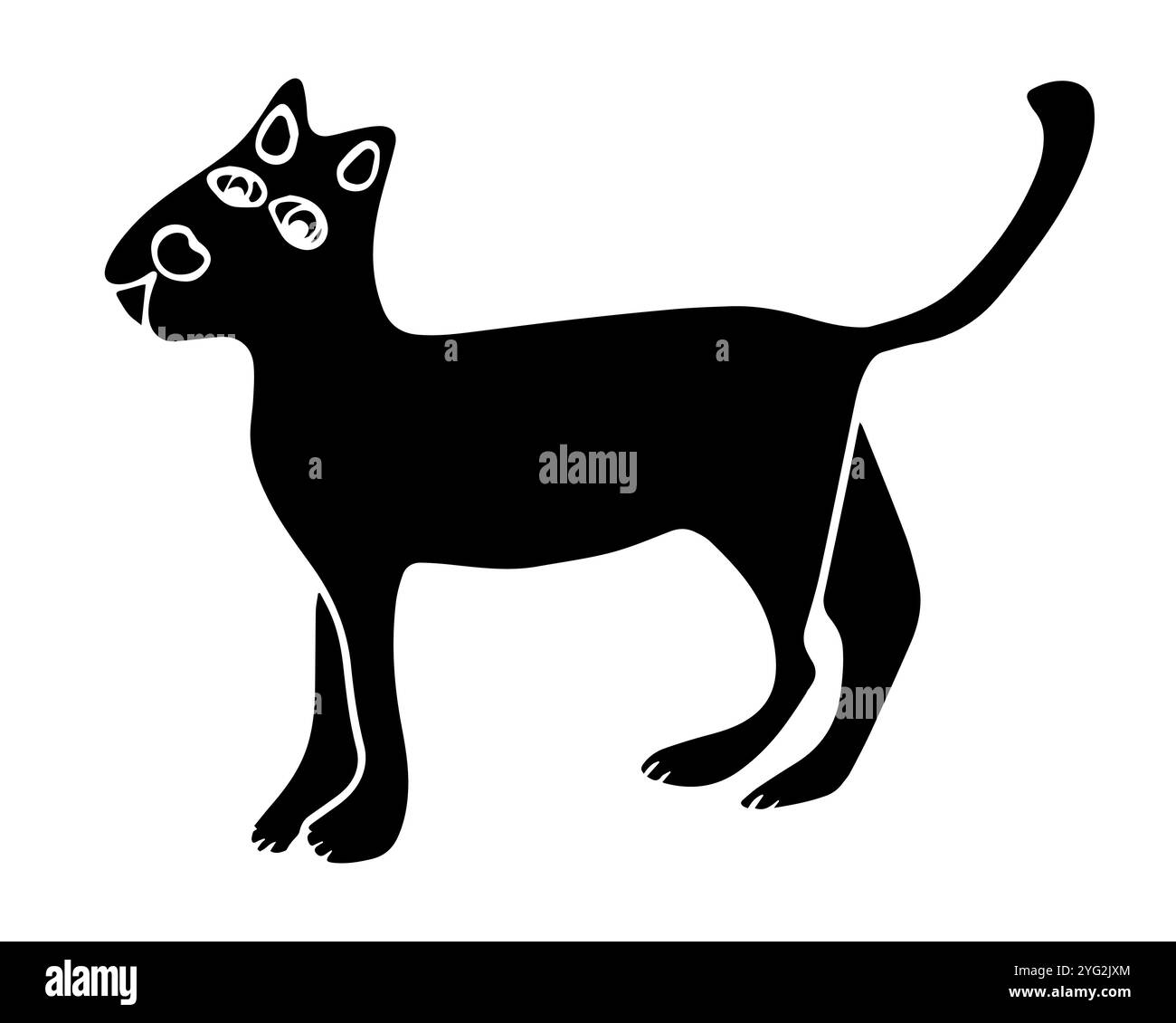 A black cat silhouette features unique eye shapes, creating a whimsical ...