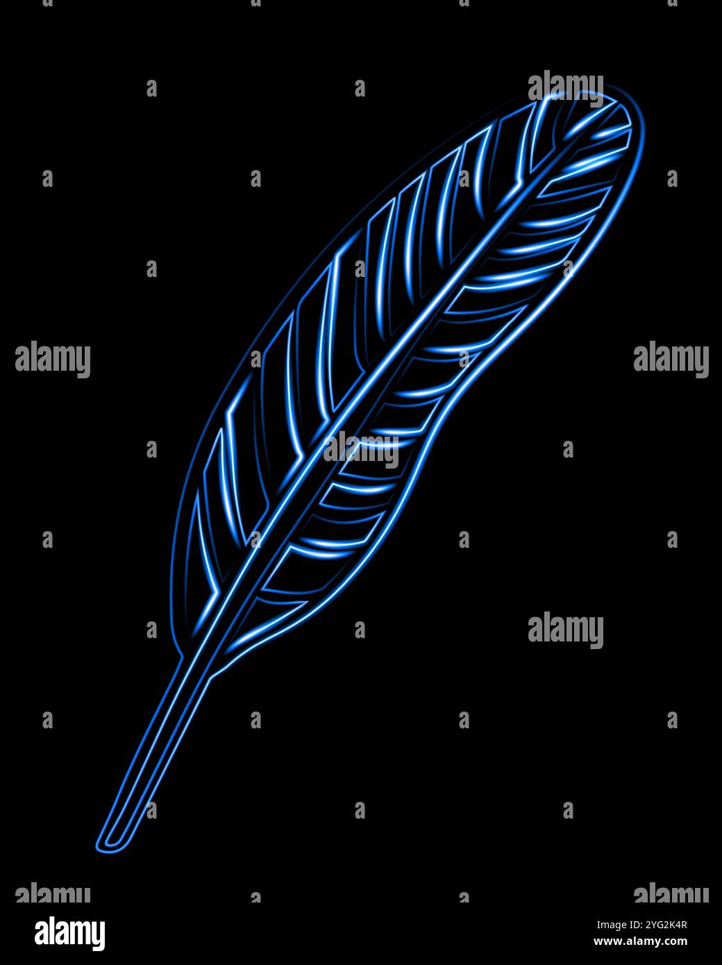 This glowing blue feather design highlights its curves and intricate ...