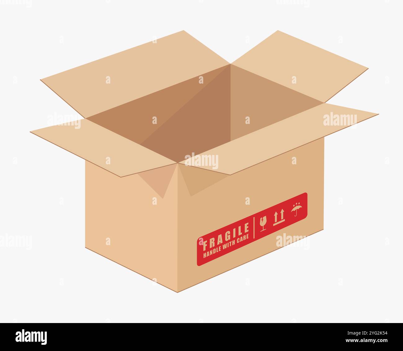 Realistic Open cardboard box mockup icon symbol. Empty blank Shipping ...
