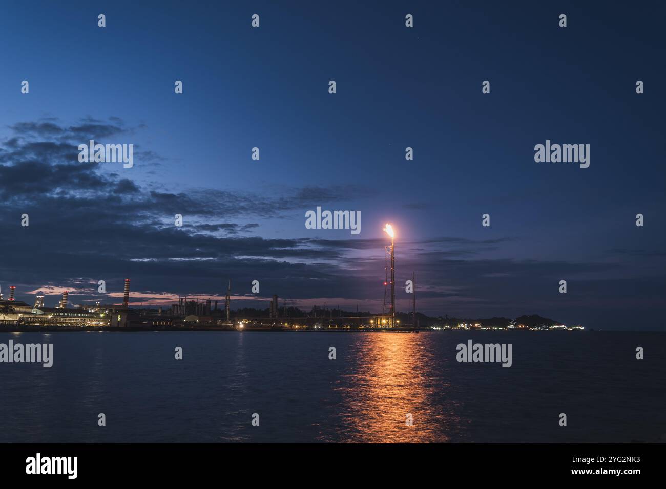 Photo of the Balikpapan city refinery seen from a distance during the ...