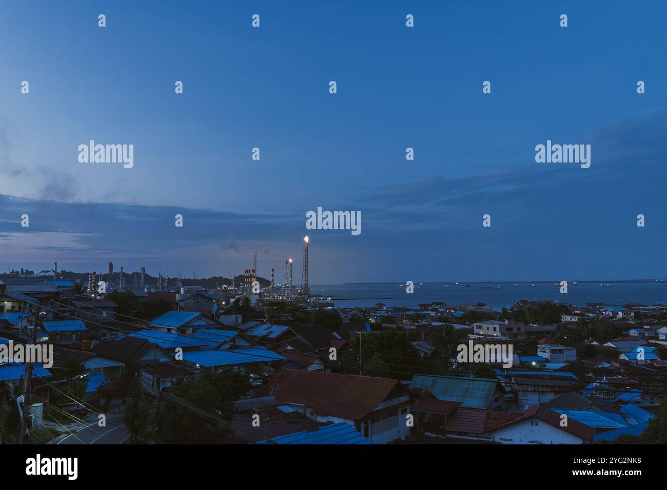 Photo of the Balikpapan city refinery seen from a distance during the ...