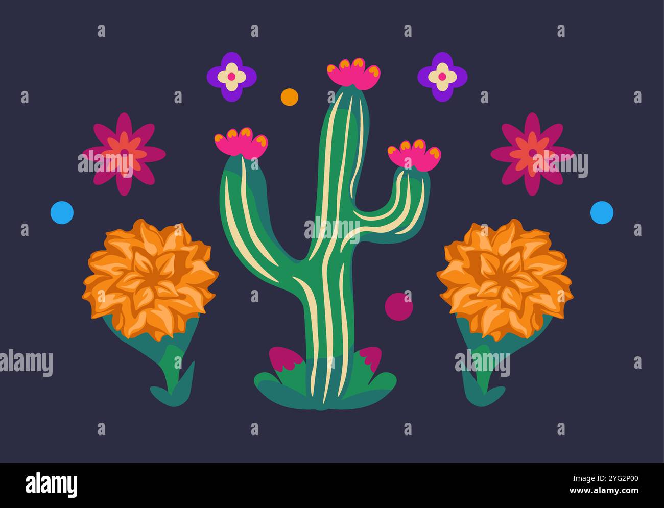Cactus with Marigolds Dark Background Stock Vector Image & Art - Alamy