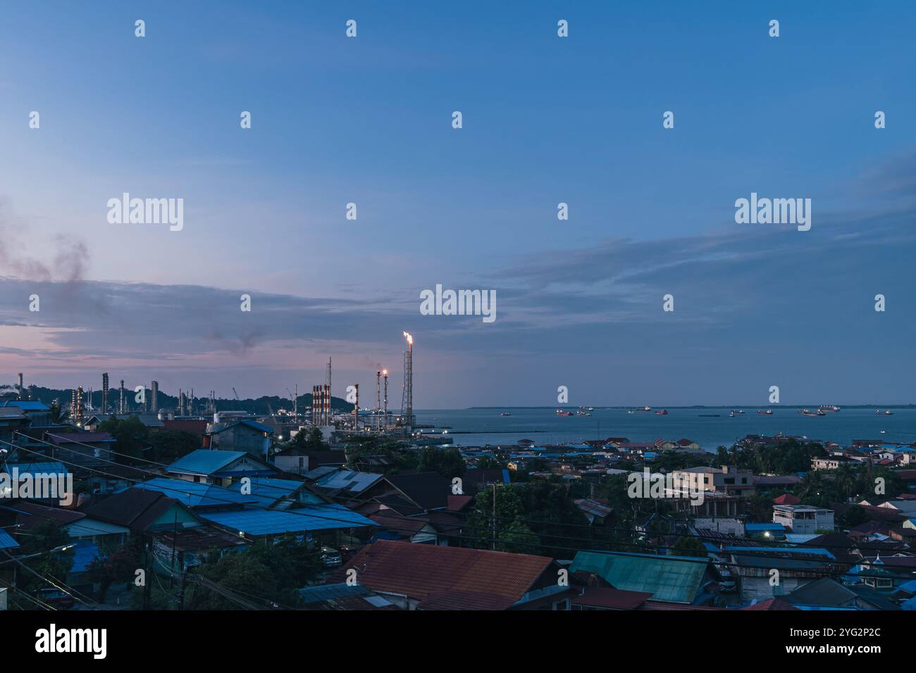 Photo of the Balikpapan city refinery seen from a distance during the ...
