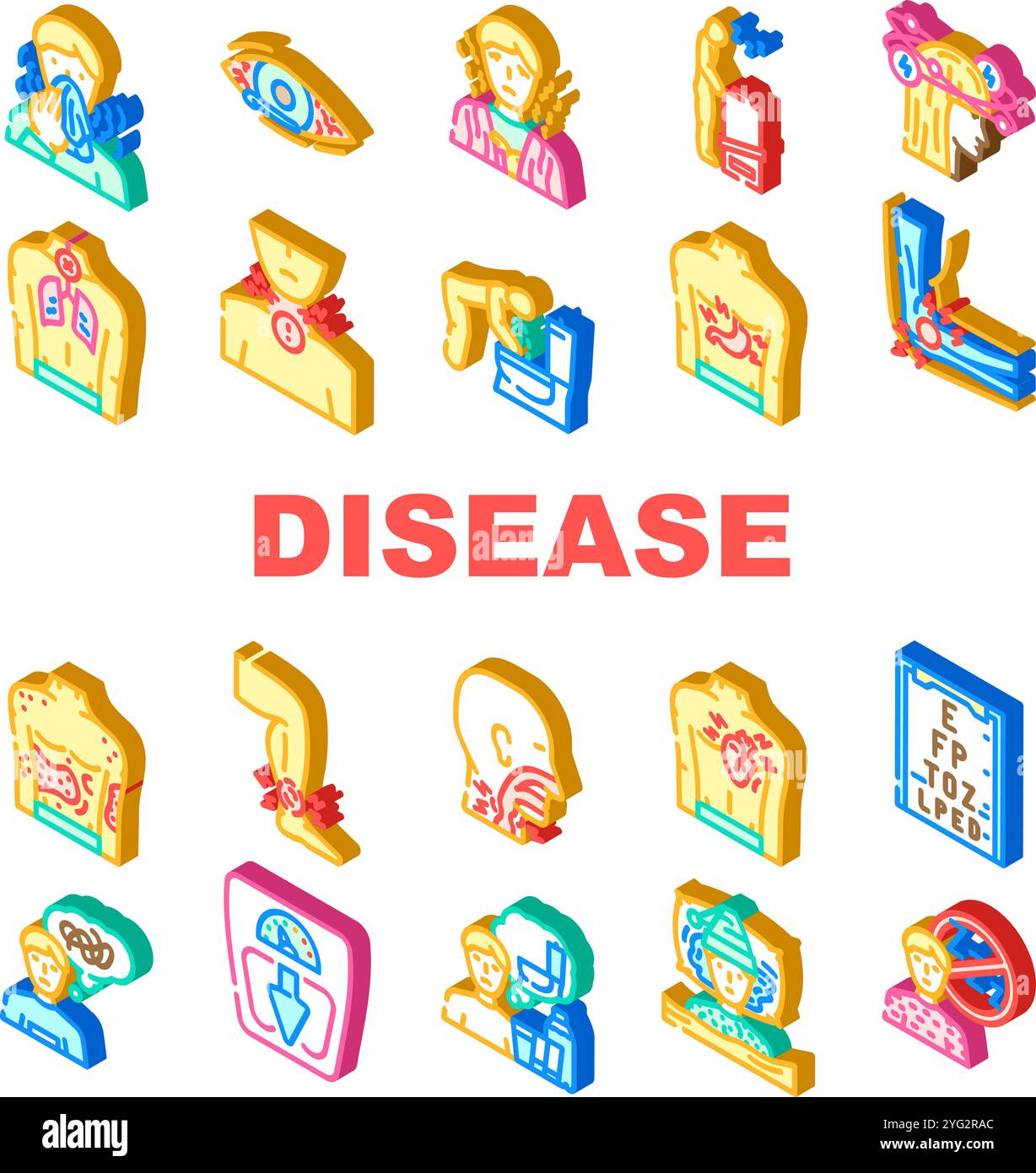 Disease symptom fever cough icons set vector fatigue headache hi-res stock photography and ...