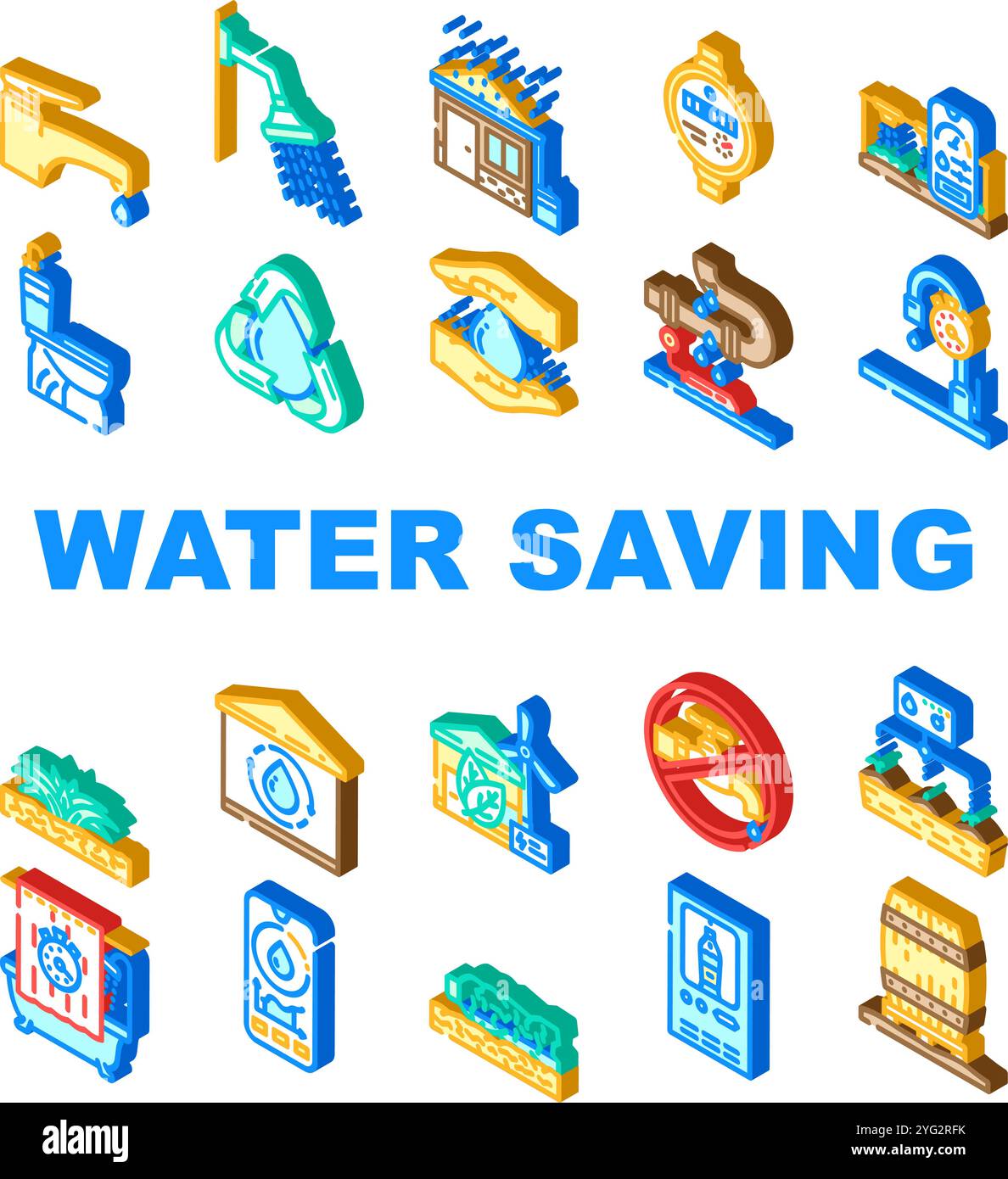 water saving conservation reuse icons set vector Stock Vector Image ...