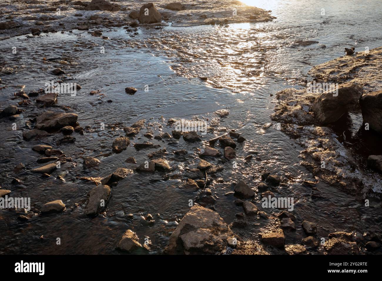 shallow stream flowing water in silhouette Stock Photo - Alamy