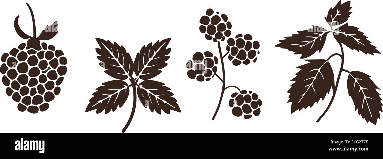 Silhouette Raspberry Leaves Branches vector Stock Vector Image & Art ...