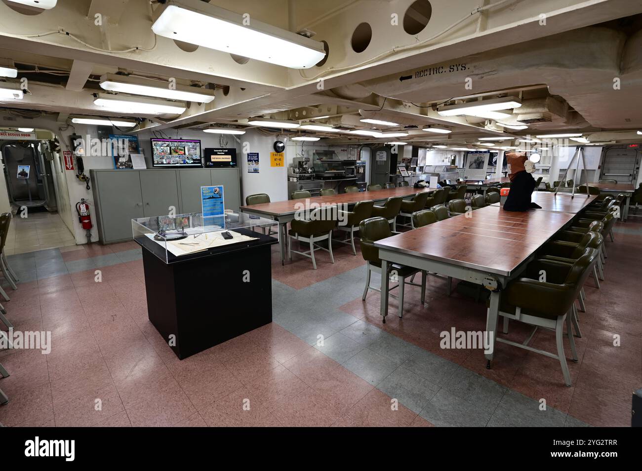 Dining area on the USS Wisconsin an American World War Two Battleship ...