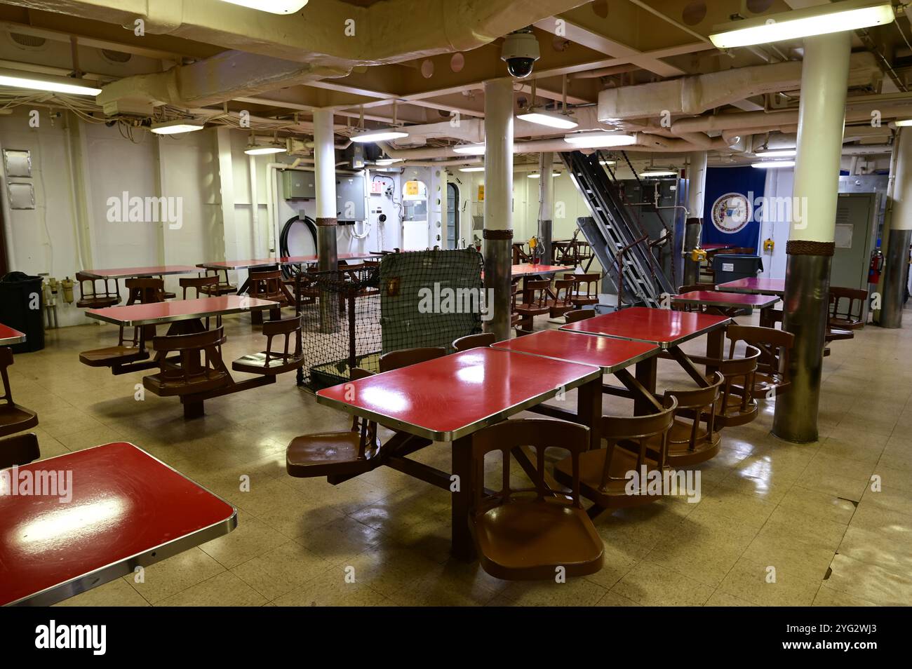 Dining area on the USS Wisconsin an American World War Two Battleship ...