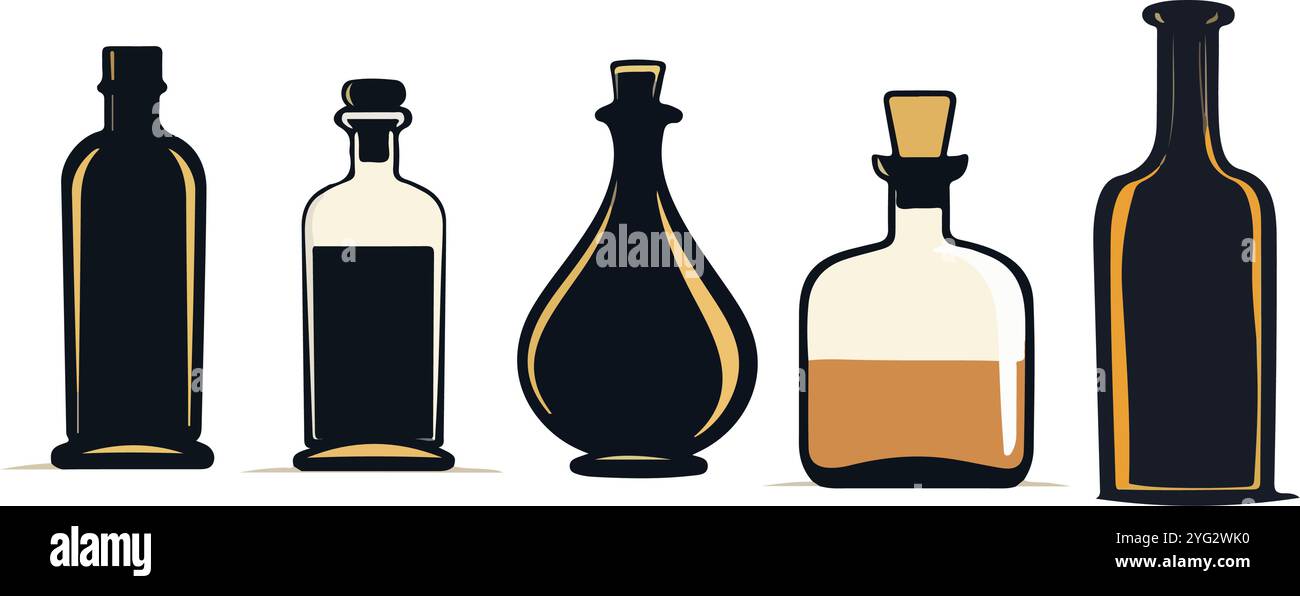 Colored Vintage Bottle Illustration Collection Stock Vector Image & Art ...