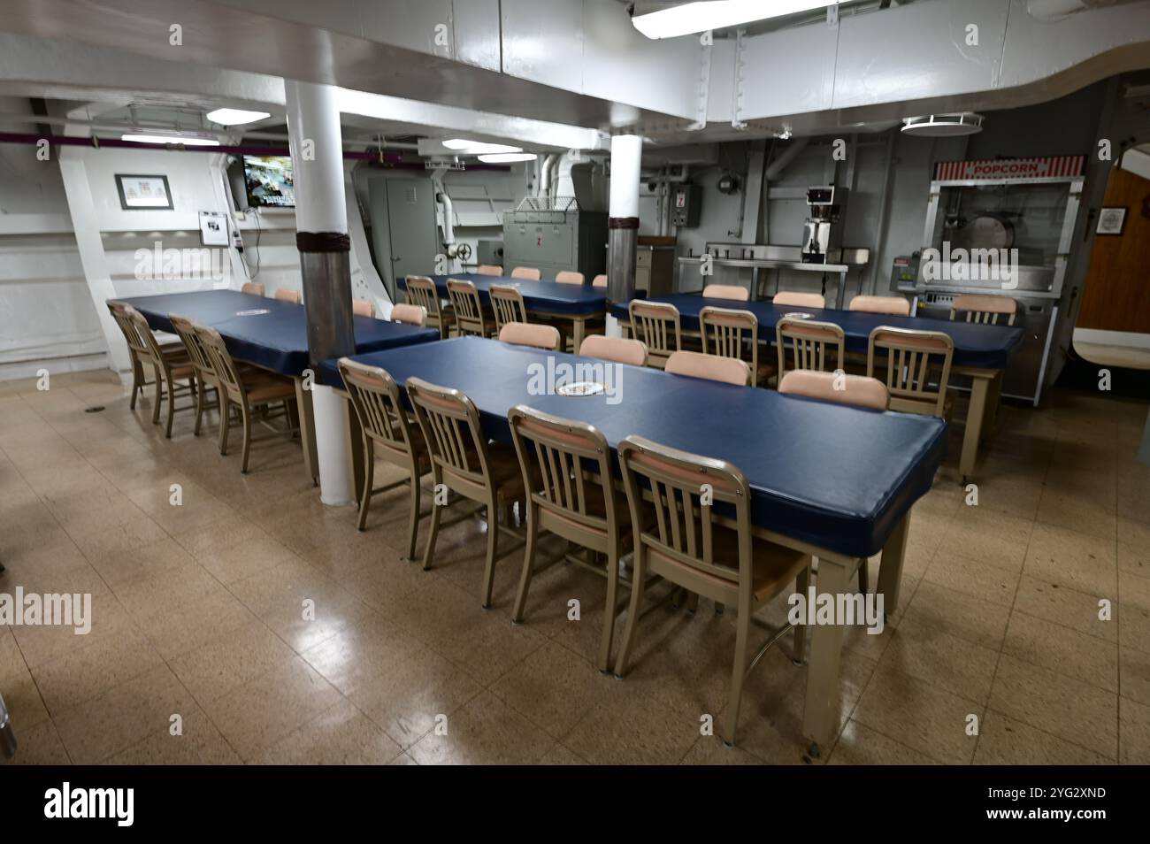 Dining area on the USS Wisconsin an American World War Two Battleship ...