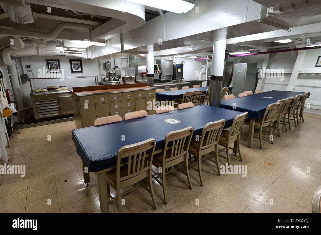 Dining area on the USS Wisconsin an American World War Two Battleship ...