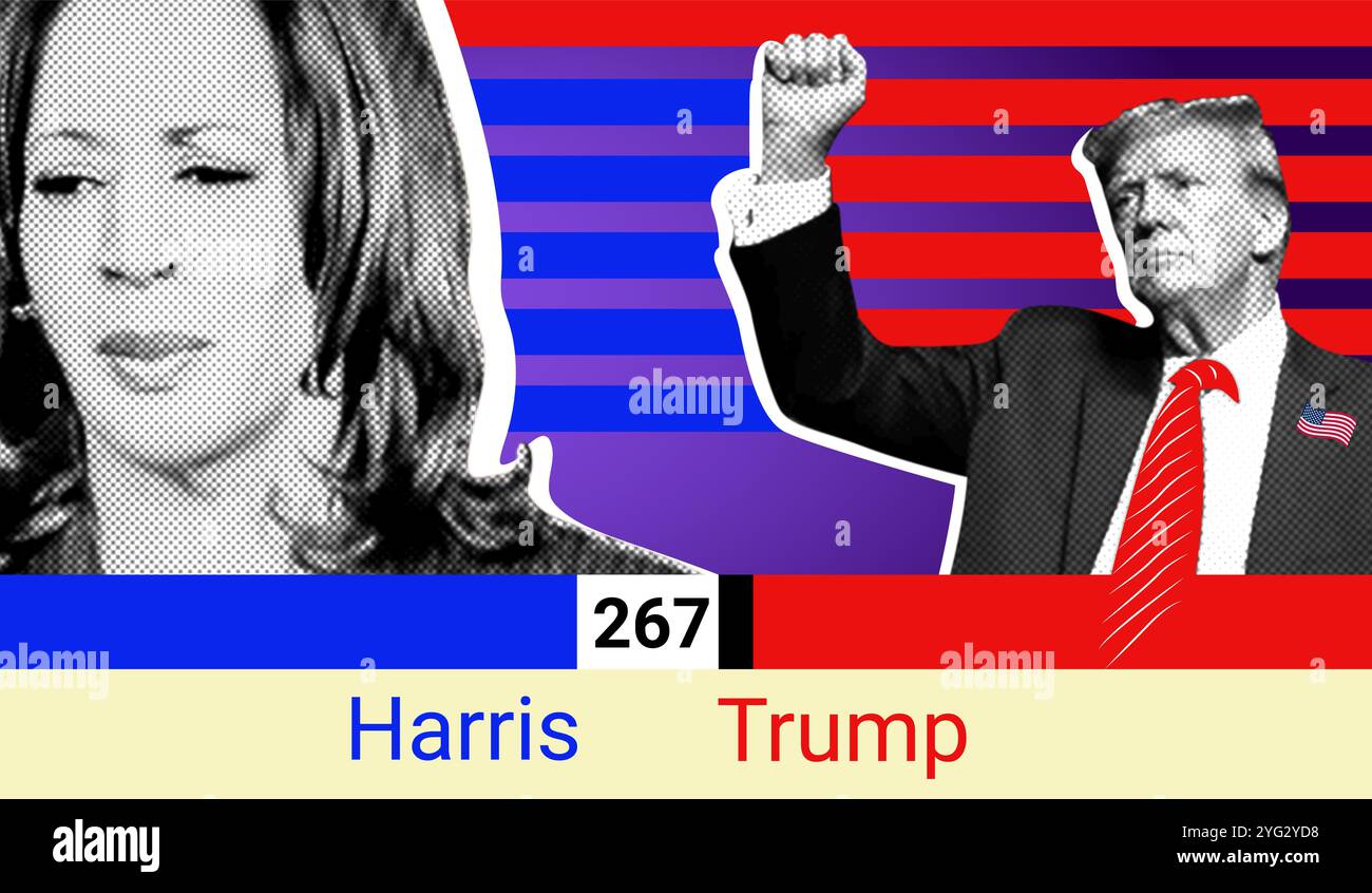 Donald Trump and Kamala Harris. Illustrative photo collage with ...
