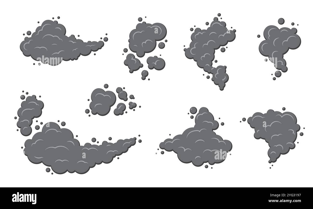 Flat smoke cloud set. Smoking, smog, dust clouds Stock Vector Image ...