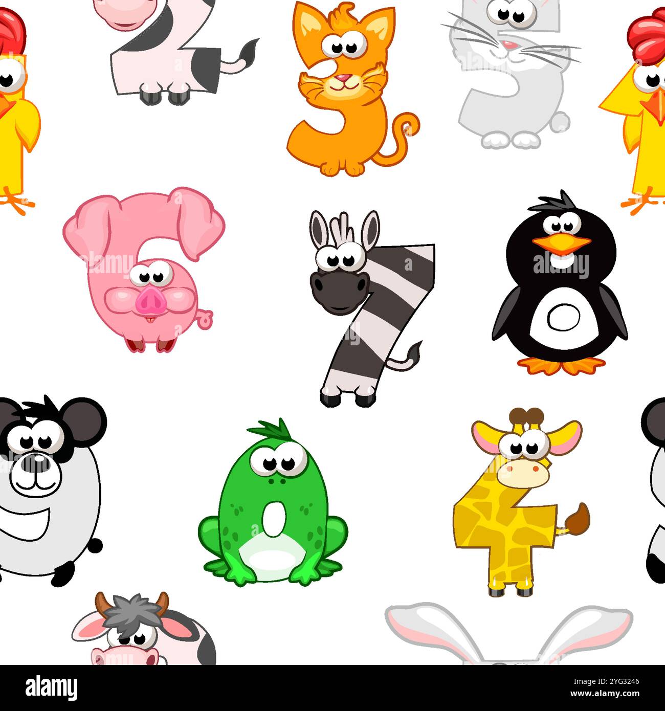 Seamless pattern with Numbers like animals. Collection of numbers with ...