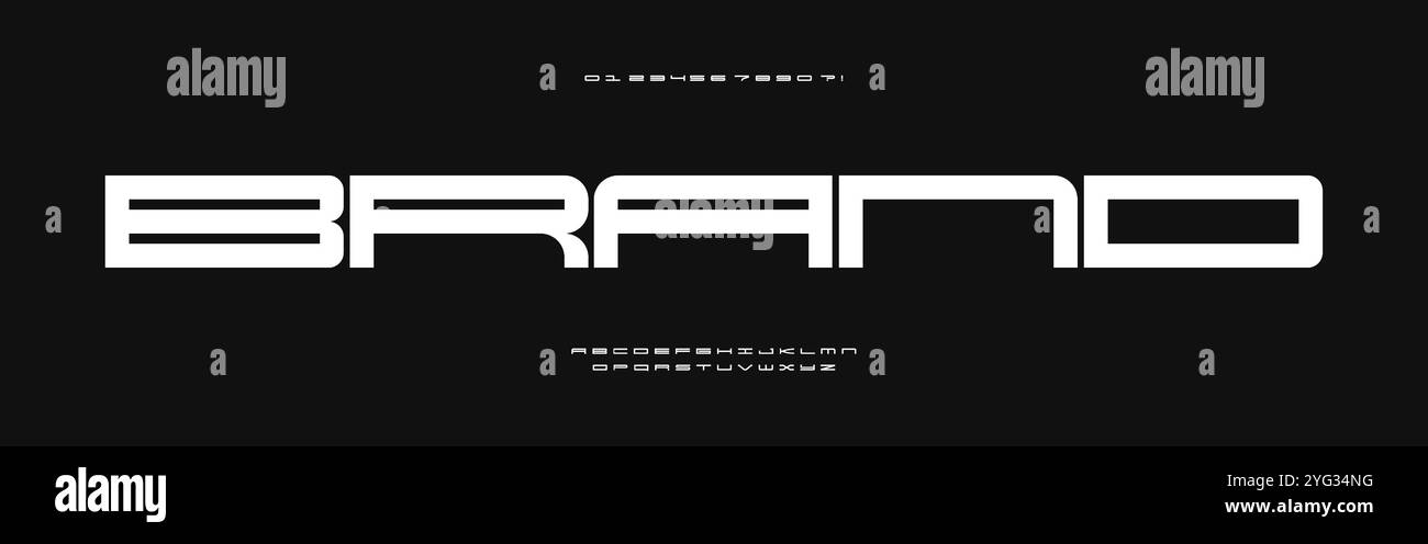 Bold extended font, wide geometric letters, thick square font for ...