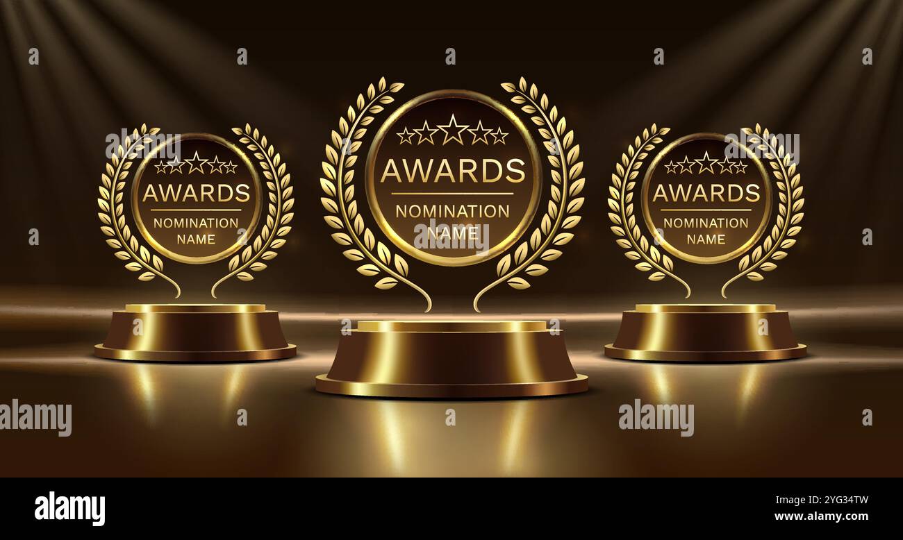 Award ceremony nomination name podium, golden prize event, scene star ...