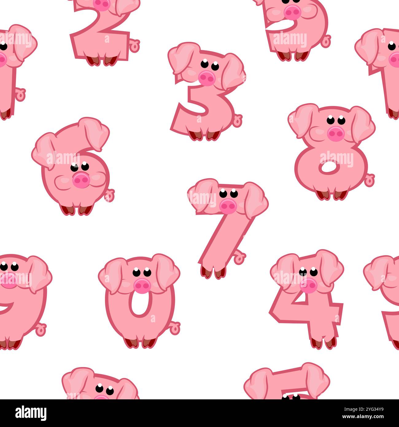 Seamless pattern with numbers like Pigs from 0 to 9. Collection of ...