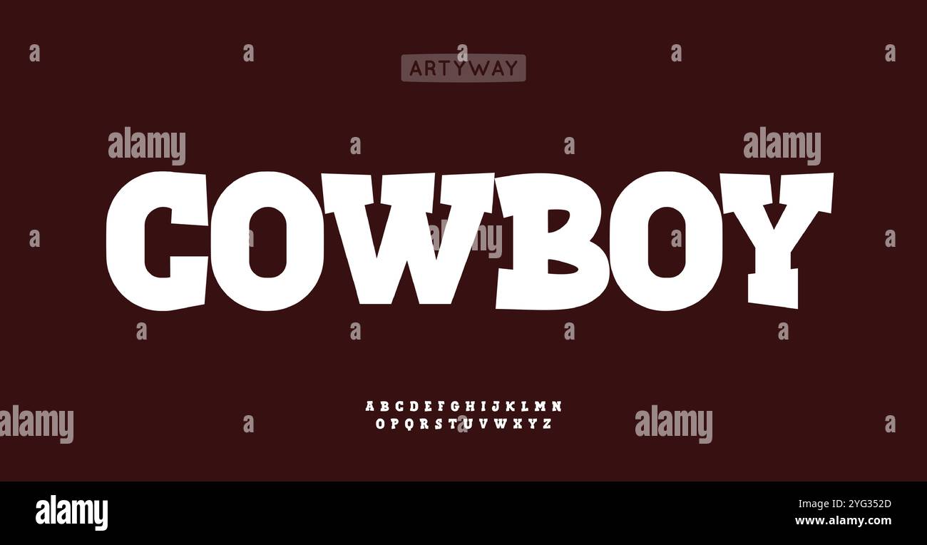 Bold slab serif alphabet, vintage western style letters, rugged font ...