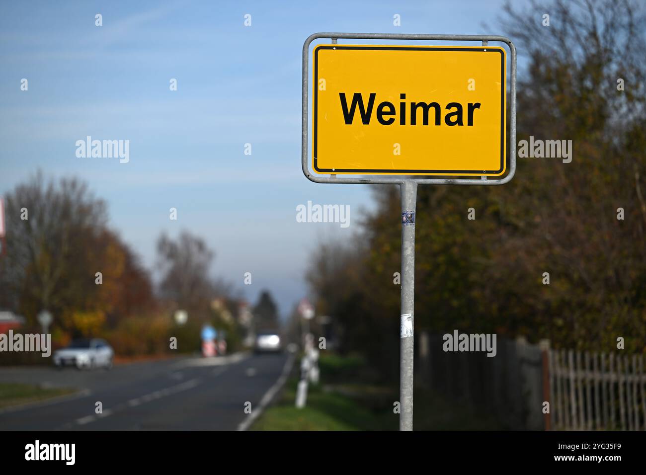 Weimar, Germany. 05th Nov, 2024. The town entrance sign of Weimar ...