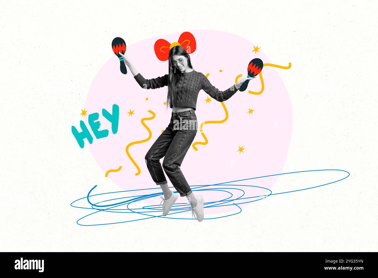 Composite trend artwork sketch image collage of party celebrate dance ...