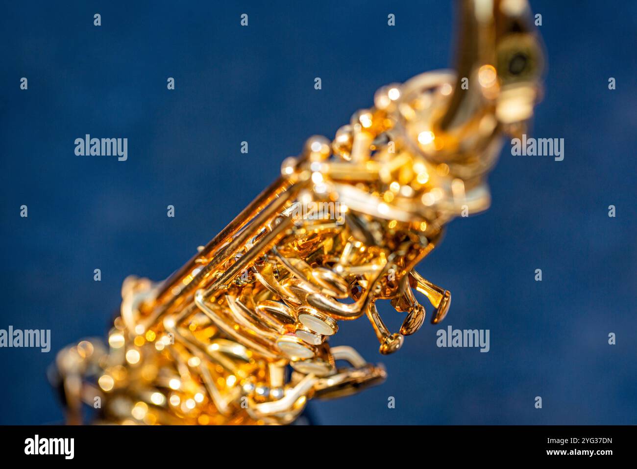 Closeup gold saxophone. Alto saxophone closeup, instrument valve, macro ...