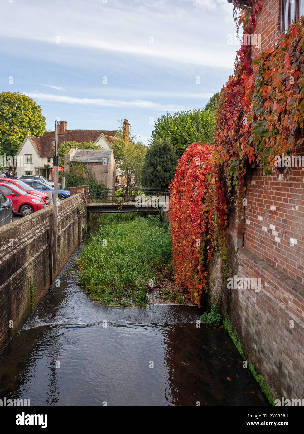River Box flowing through the centre of the village of Boxford, Suffolk ...
