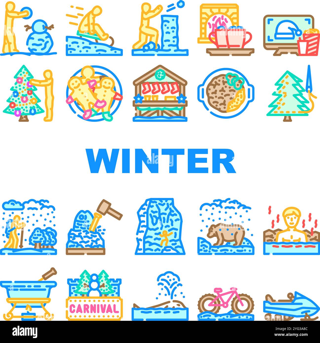 winter spend time snow skiing icons set vector Stock Vector Image & Art ...