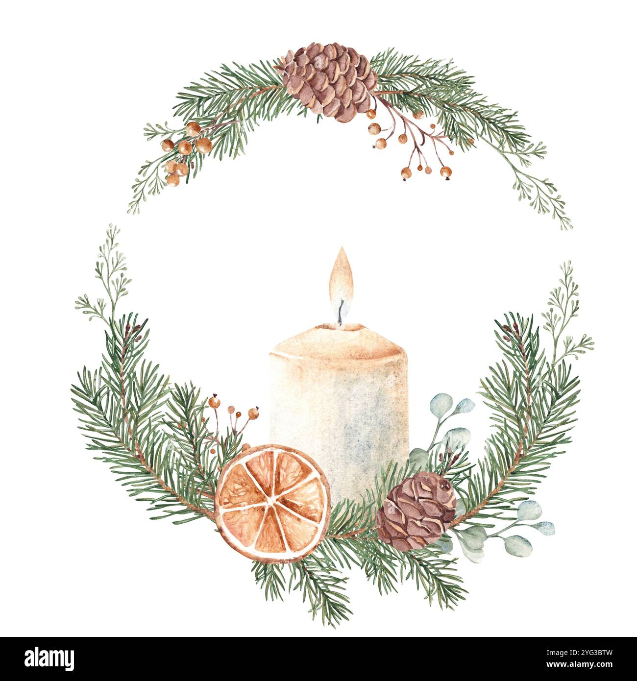 Christmas Advent Wreath with Winter plants, dried Orange and Candle ...
