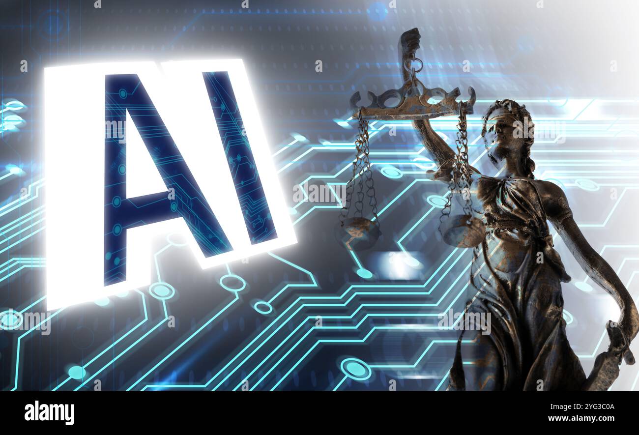 Artificial intelligence and law. Statue of Lady Justice and AI ...