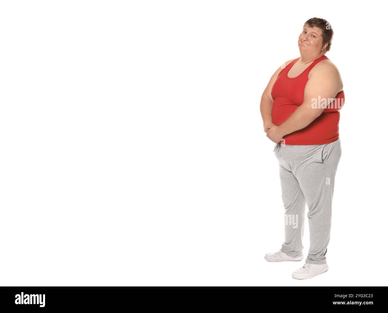 Full length portrait of overweight man on white background Stock Photo ...