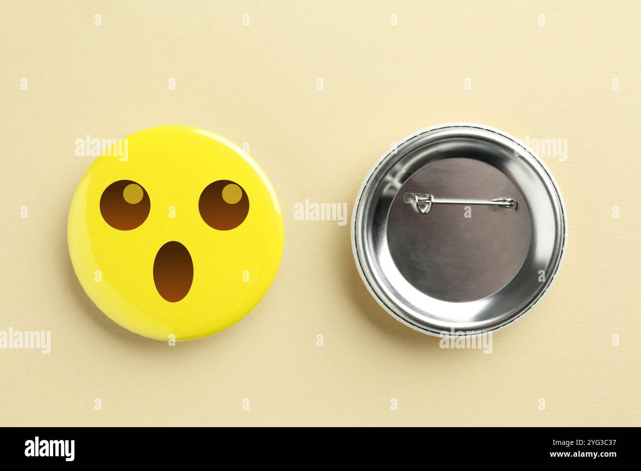 Badges on beige background. One with shocked or surprised face Stock ...
