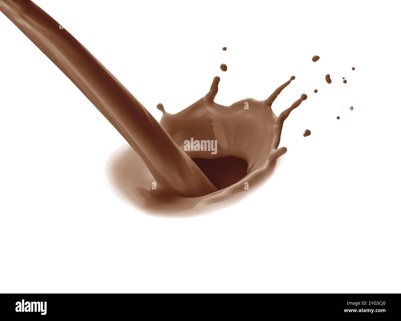 Flow of chocolate milkshake on white background Stock Photo - Alamy