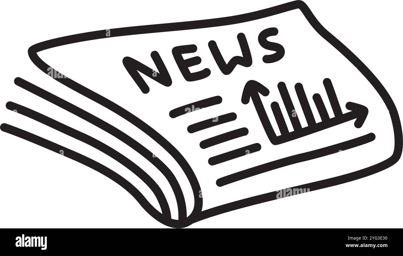 Doodle newspaper icon or logo, hand drawn with thin black line Stock ...