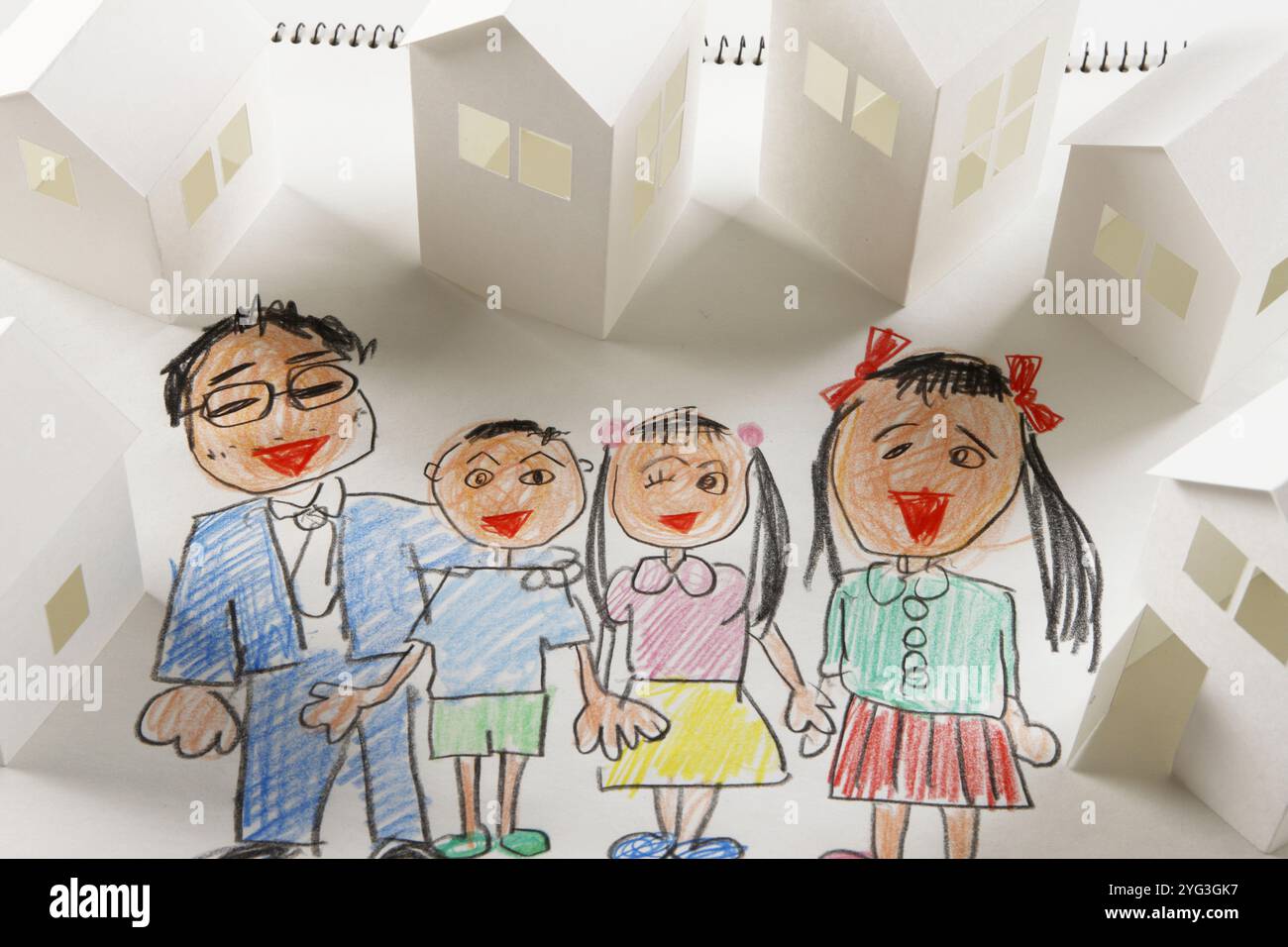 Paper craft house and family painting Stock Photo - Alamy