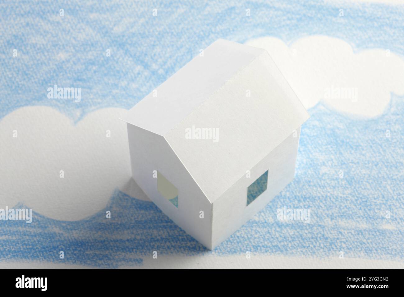 Papercraft house and illustration blue sky Stock Photo - Alamy