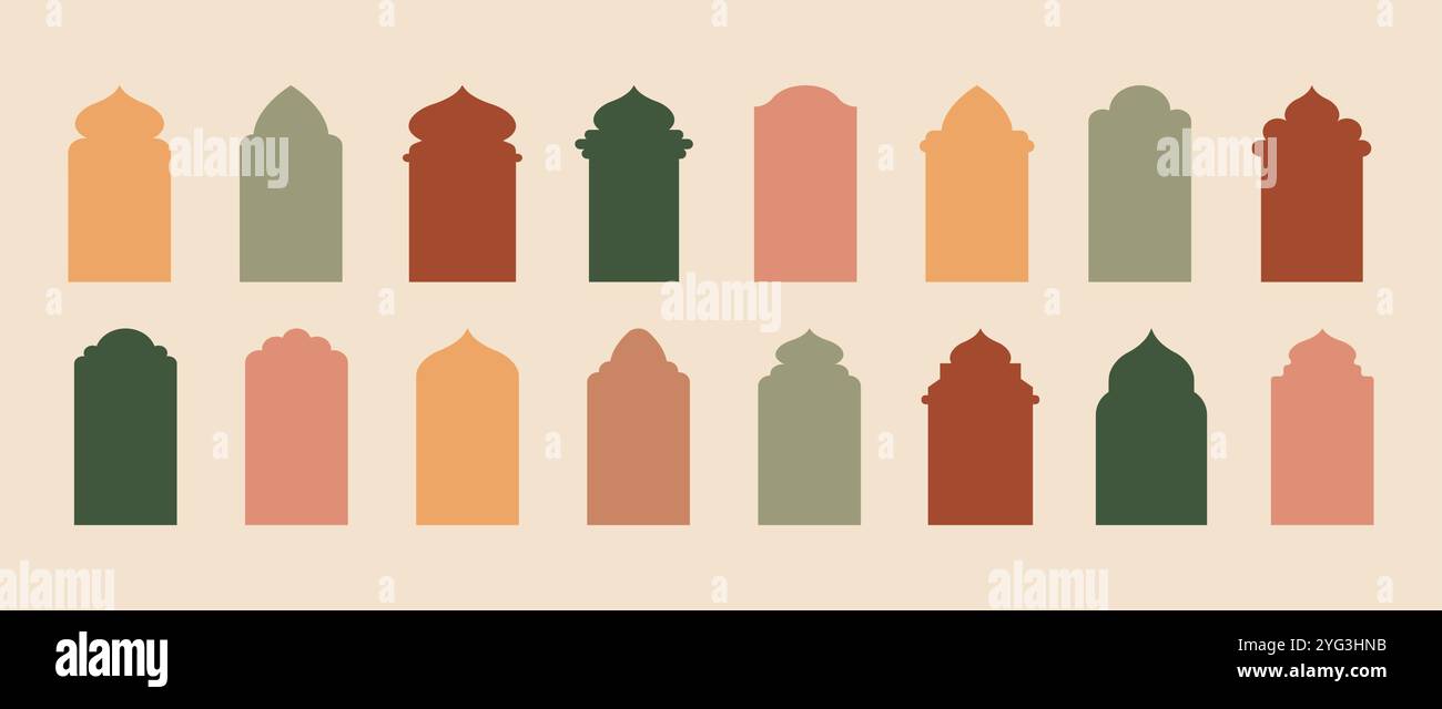 Ramadan Shape Door. Arabic architecture. Set of beige Moroccan gates ...