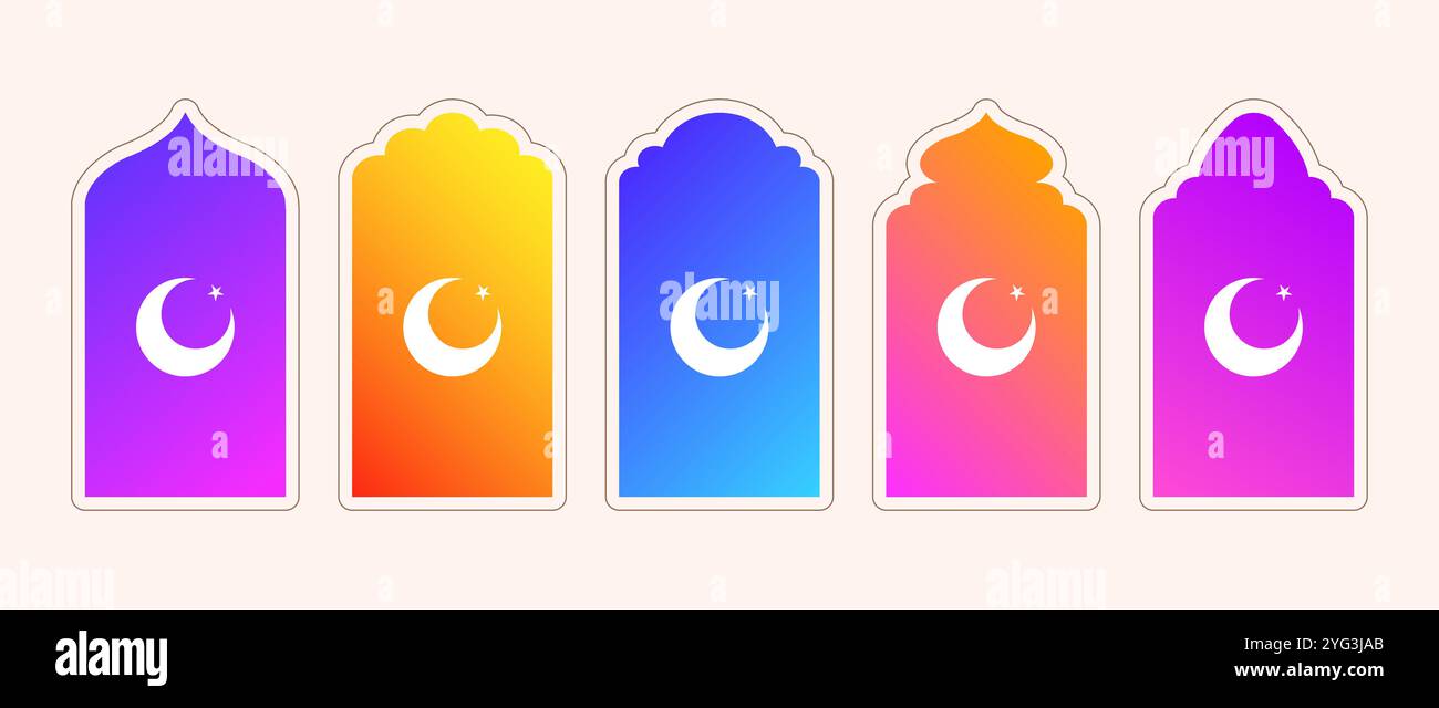 Ramadan Shape Windows. Set of gradient Arabic frames isolated on beige ...