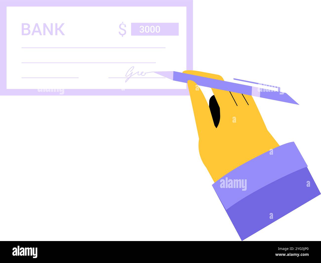 Hand Writing Bank Check In Flat Vector Illustration Symbolizing ...